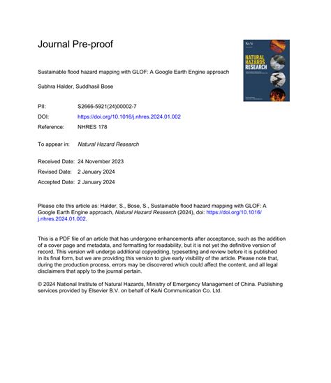 PDF Sustainable Flood Hazard Mapping With GLOF A Google Earth Engine Approach