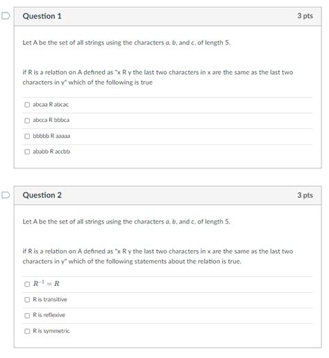Solved Question 1 3 Pts Let A Be The Set Of All Strings