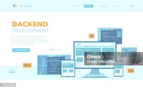 백 엔드 개발 코딩 소프트웨어 엔지니어링 프로그래밍 언어 랩톱 화면 웹 사이트 템플릿에 프로그램 코드 웹 배너 방문 페이지 웹