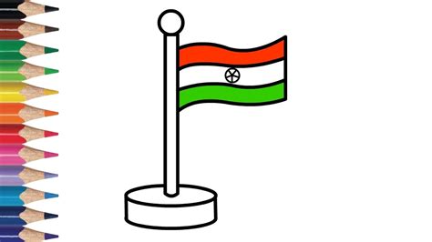 How To Draw Indian Flag Step By Step Indian Flag Drawing With Colour