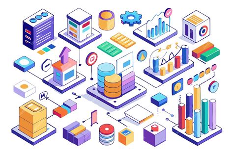 Isometric Illustration Of Data Analysis And Business Intelligence Concepts With Various Charts