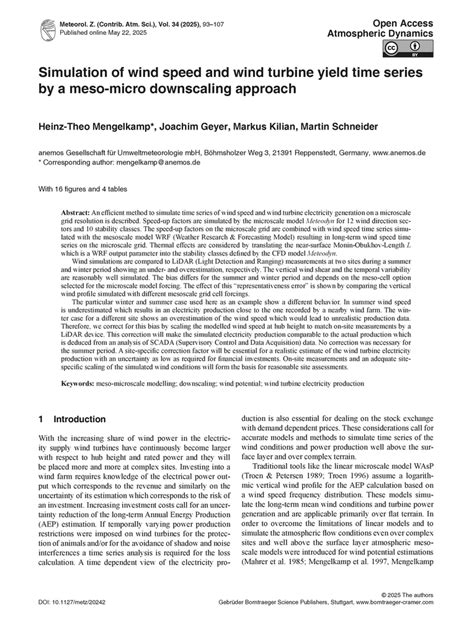 Simulation Of Wind Speed And Wind Turbine Yield Time Series By A Meso Micro Downscaling Approach