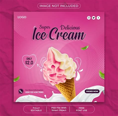 특별한 맛있는 아이스크림 소셜 미디어 프로모션 및 Instagram 게시물 디자인 템플릿 프리미엄 Psd 파일