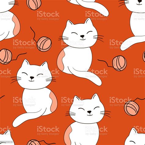 귀여운 새끼 고양이 프린트가있는 완벽한 패턴 색상 배경에 다른 사탕 고양이 아이들을위한 스칸디나비아 스타일의 일러스트레이션 직물 섬유 벽지 가정 의류 잠옷에 대한 벡터