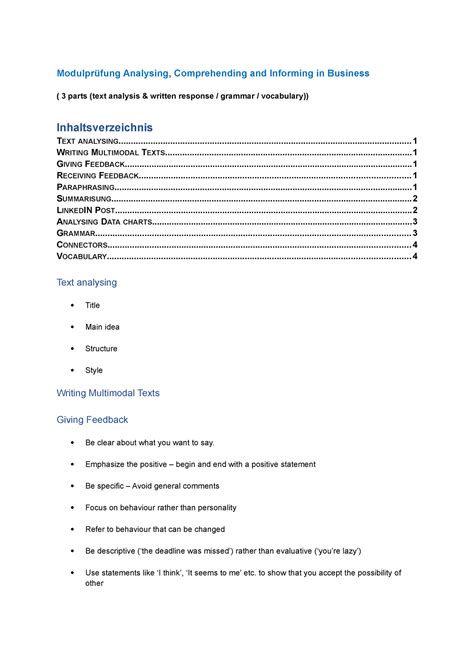 Englisch Summary Analysing Comprehending And Informing In Business