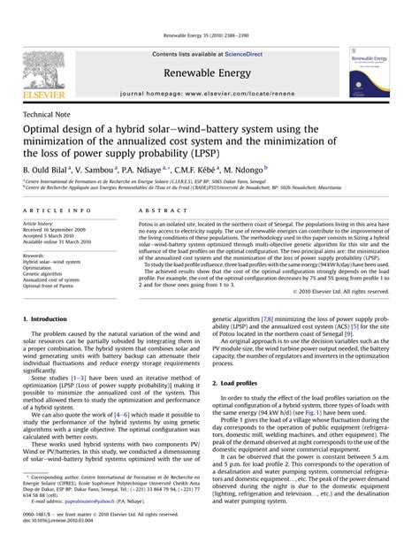 PDF Optimal Design Of A Hybrid Solarwind Battery System Using The