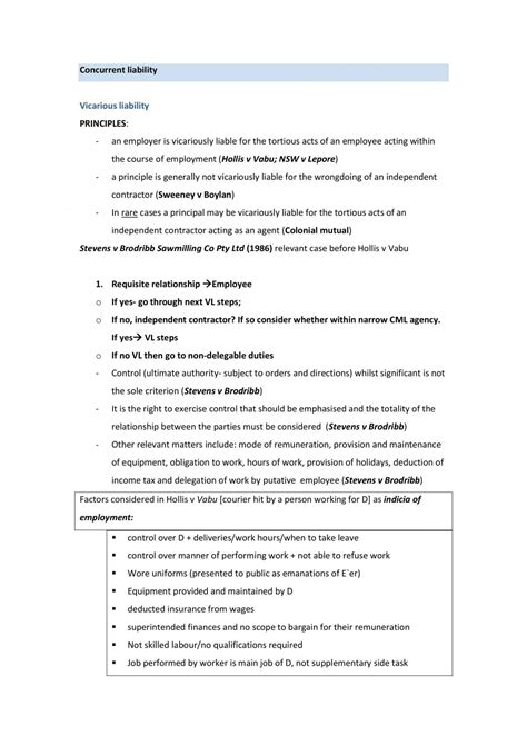 Torts Exam Notes Jurd7161 Torts Unsw Thinkswap
