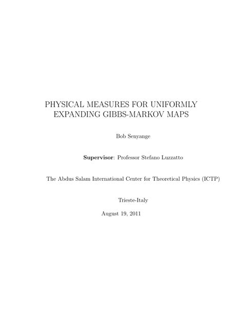 Pdf Physical Measures For Uniformly Expanding Gibbs Markov Maps