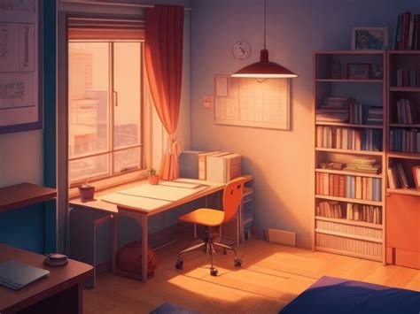 Premium Ai Image A Bed Room At Sunset