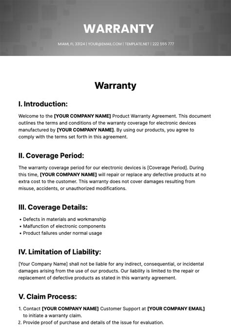 Free Warranty Templates Edit Online And Download