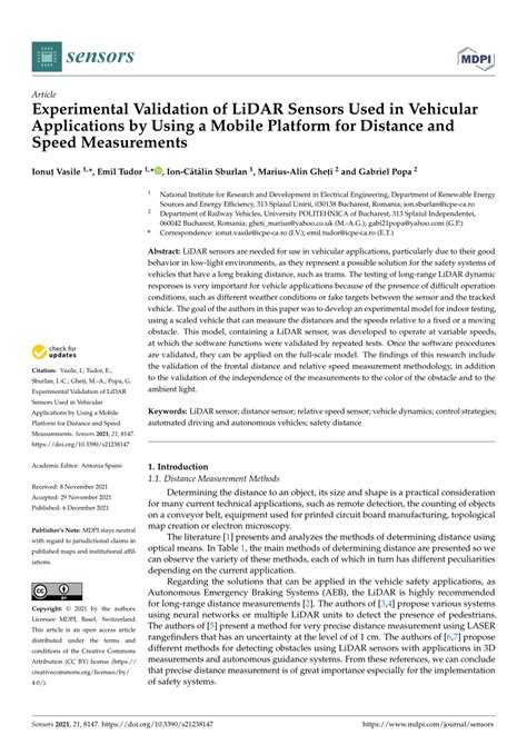 PDF Experimental Validation Of LiDAR Sensors Used In Vehicular Applications By Using A Mobile
