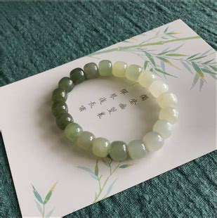 蓝田日暖玉生烟 和田玉桶珠手链渐变色 老型珠手串手和田老料 阿里巴巴