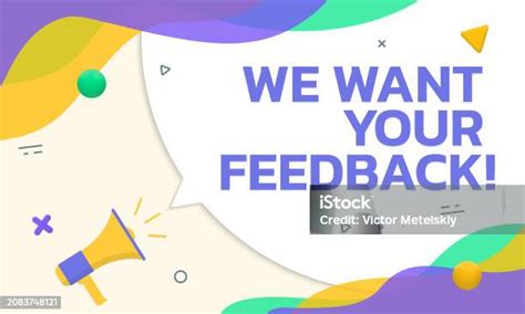 피드백 배너를 원합니다 확성기 말풍선 및 추상적 배경을 가진 고객 의견 조사 개념 벡터 일러스트 레이 션입니다 포스터에 대한