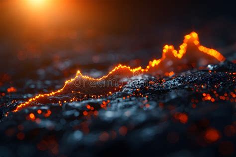Abstract Digital Waveform With Glowing Orange Lights In A Futuristic