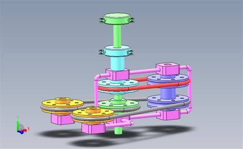 六个皮带轮驱动的同轴反转机构solidworks 2019模型图纸下载 懒石网