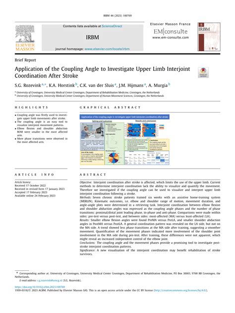 Pdf Application Of The Coupling Angle To Investigate Upper Limb Interjoint Coordination After