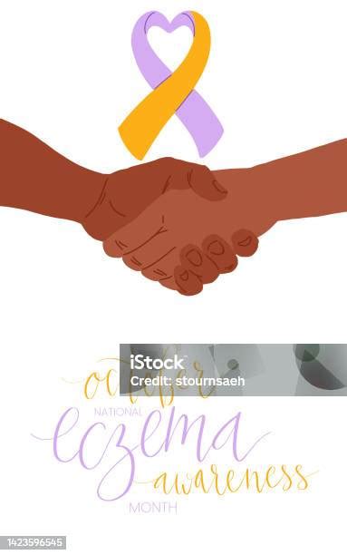 습진 국가 인식의 달 10 월 필기 편지와 보라색과 주황색 지원 리본 웹 배너 벡터 템플릿 10월에 대한 스톡 벡터 아트 및 기타 이미지 Istock