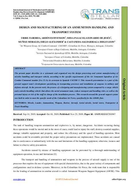 Pdf Design And Manufacturing Of An Ammunition Handling And Transport