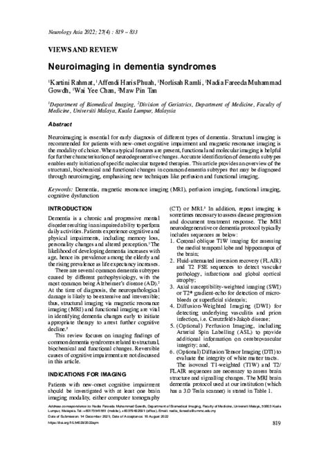 Pdf Neuroimaging In Dementia Syndromes Norlisah Ramli