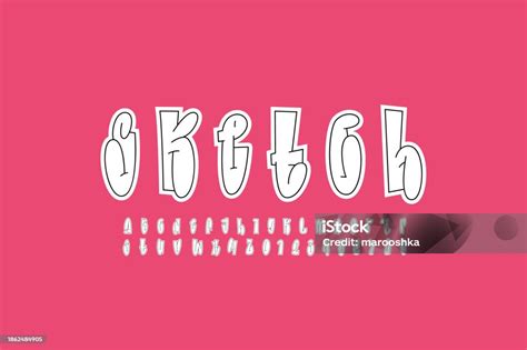 그래피티 긴 글꼴 만화 스타일의 만화 알파벳 아이들은 소문자와 숫자를 좁히고 벡터 일러스트레이션 10eps 0명에 대한 스톡 벡터 아트 및 기타 이미지 Istock