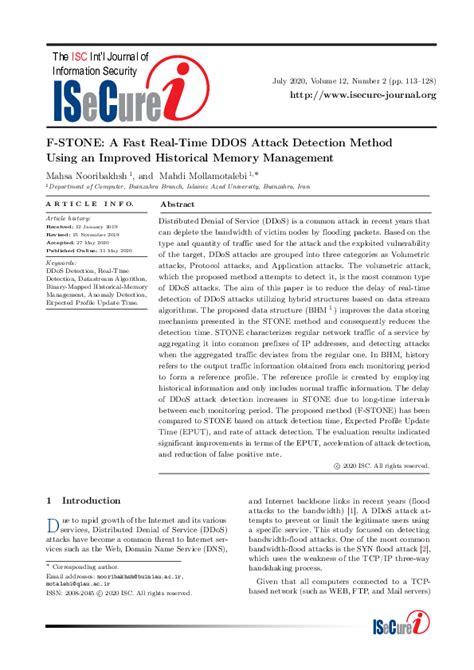 Pdf F Stone A Fast Real Time Ddos Attack Detection Method Using An