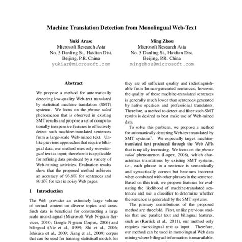 Machine Translation Detection From Monolingual Web Text Acl Anthology