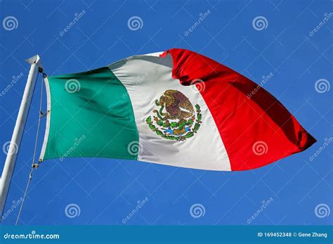 Mexico National Fabric Flag With Emblem Textile Background Stock Image