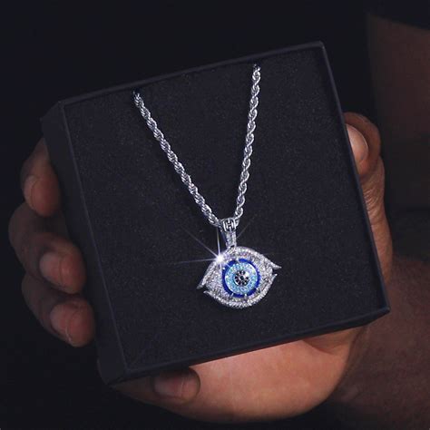 Iced Greek Evil Eye Talisman Pendant In White Gold Helloice