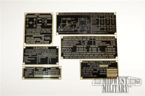 DATA PLATE SET BRASS M A JEEP MIDWEST MILITARY