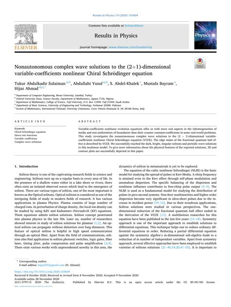 Pdf Nonautonomous Complex Wave Solutions To The 21 Dimensional