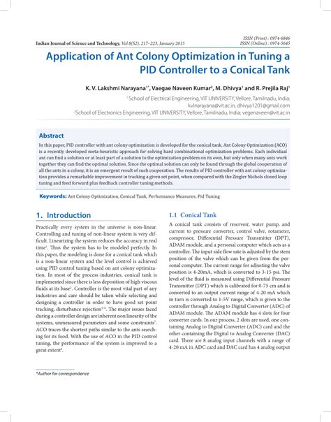 Pdf Application Of Ant Colony Optimization In Tuning A Pid Controller