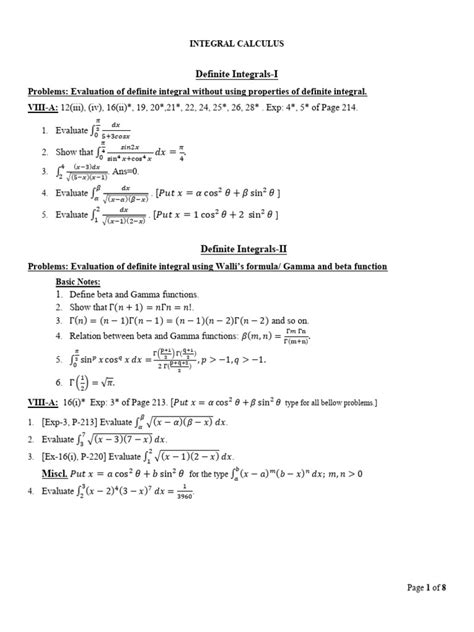 2 Question List Definite Integrals Pdf Area Integral