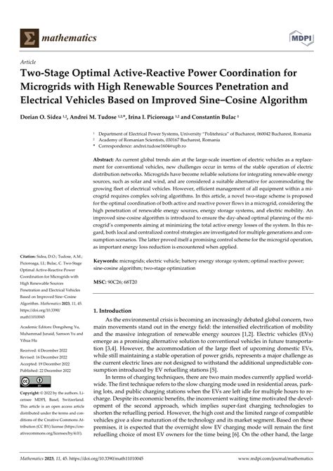 PDF Two Stage Optimal Active Reactive Power Coordination For Microgrids With High Renewable