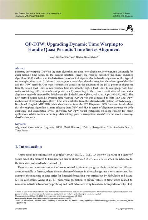 Pdf Qp Dtw Upgrading Dynamic Time Warping To Handle Quasi Periodic