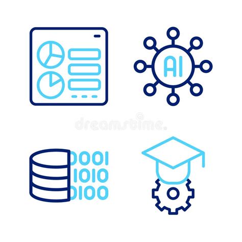 Set Line Graduation Cap Binary Code Neural Network And Computer Api Interface Icon Vector