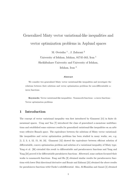Pdf Generalized Minty Vector Variational Like Inequalities And Vector