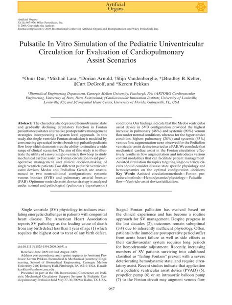 Pdf Pulsatile In Vitro Simulation Of The Pediatric Univentricular