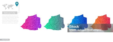 벡터 다각형 바티칸 시국 지도 세트입니다 낮은 폴리 스타일의 국가의 밝은 그라데이션 지도 인포그래픽을 위한 기하학적 스타일의