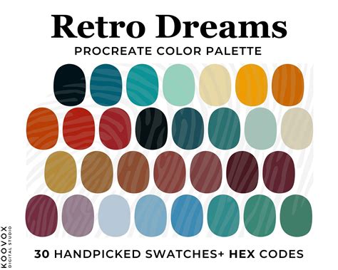 Retro 70s Color Palette Retro Procreate Swatches Hex Codes Vintage Procreate Palette Procreate