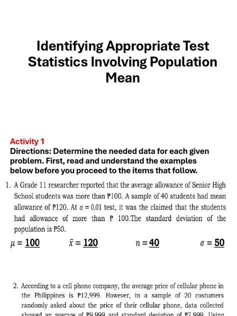 Identifying Appropriate Test Statistics Involving Population Mean Pdf