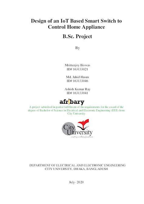 Design Of An Iot Based Smart Switch To Control Home Appliance Afribary