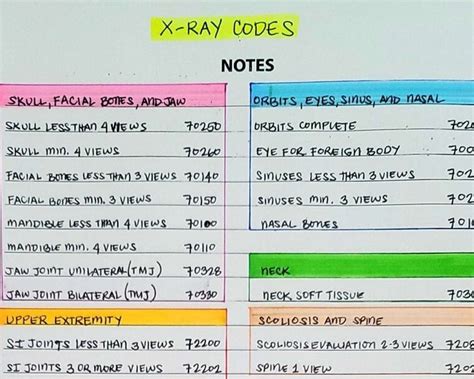 Summarized Xray And Ct Scan Exam Cpt Codes Etsy