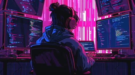 premium photo character of tech savvy millennial in a hoodie coding