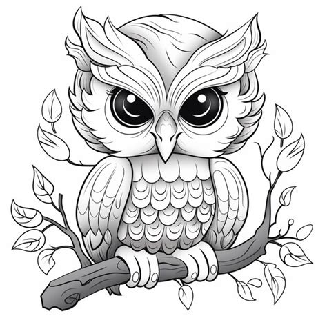 Un Dibujo En Blanco Y Negro De Un Búho Sentado En Una Rama Generativa