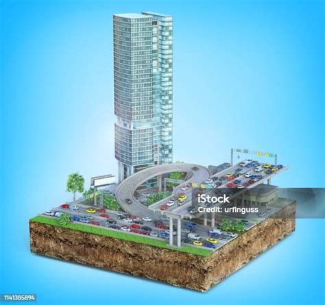 트래픽 개념입니다 도시의 고속도로 도로가 있는 땅 조각 3d 일러스트레이션 도시에 대한 스톡 사진 및 기타 이미지 도시 3차원 형태 아스팔트 Istock
