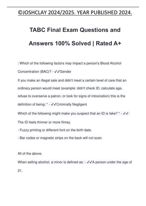 Tabc Final Exam Questions And Answers 100 Solved Rated A Tabc Stuvia Us