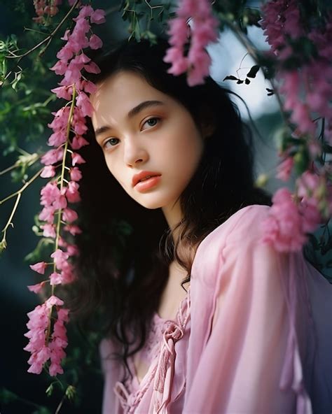 Premium Photo Pink Flowers Hanging From Green Leaves