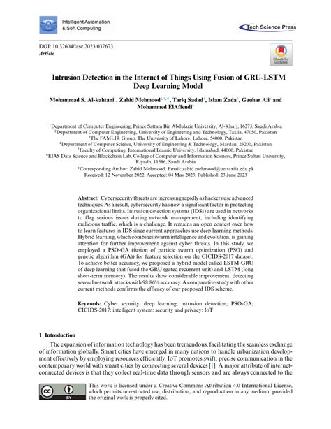 Pdf Intrusion Detection In Internet Of Things Using Fusion Of Gru Lstm Deep Learning Model