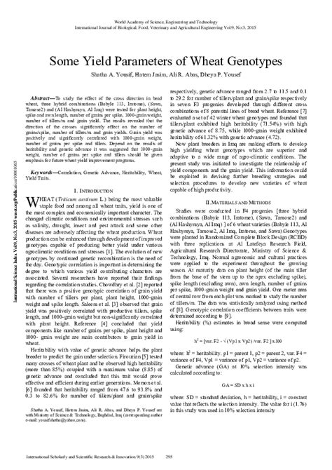 pdf some yield parameters of wheat genotypes
