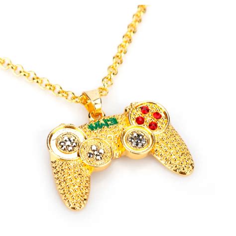 Gamepad Game Controller Necklace Gold Coloured